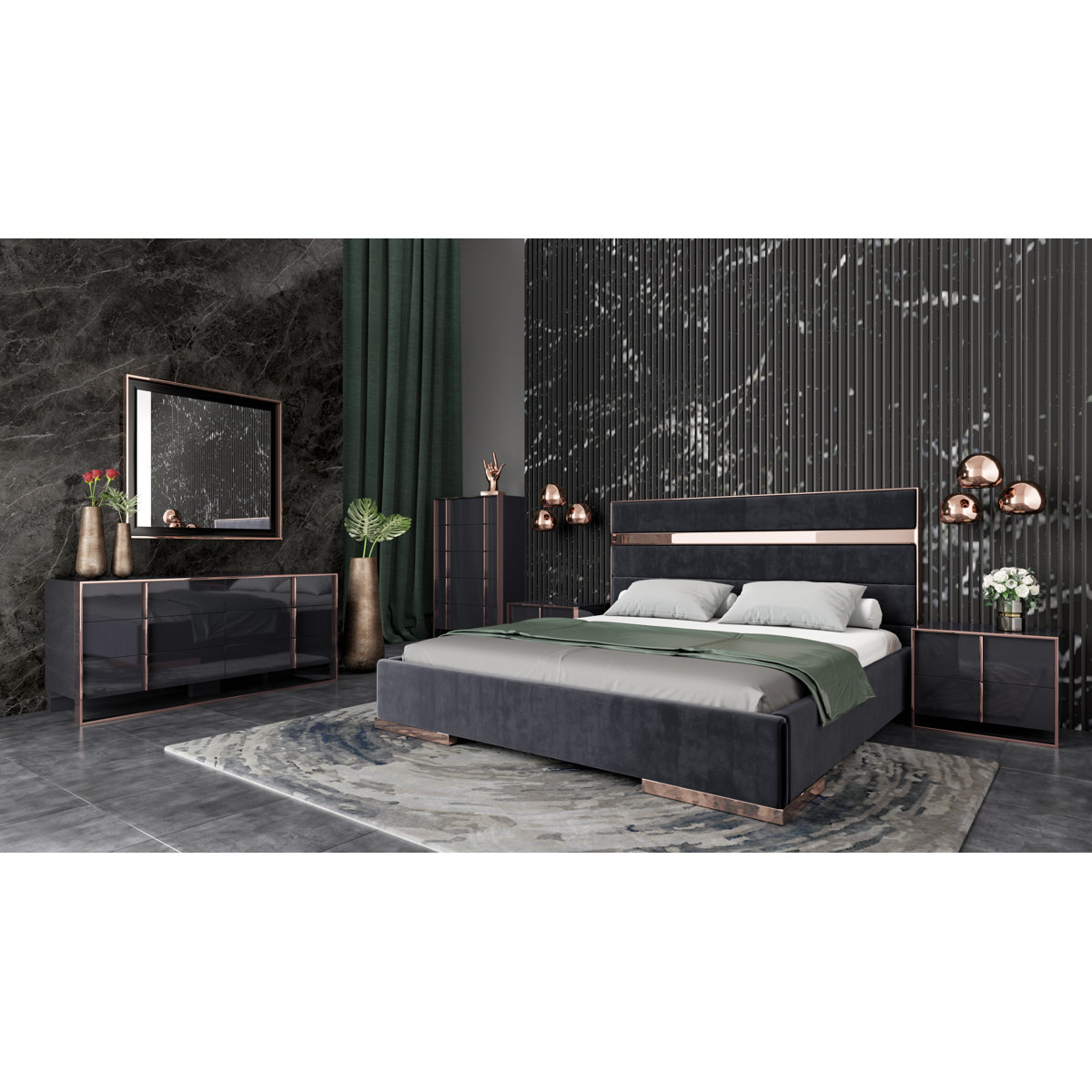 VIG Furniture Sighrith Upholstered Platform 4 Piece Bedroom Set & Reviews | Perigold